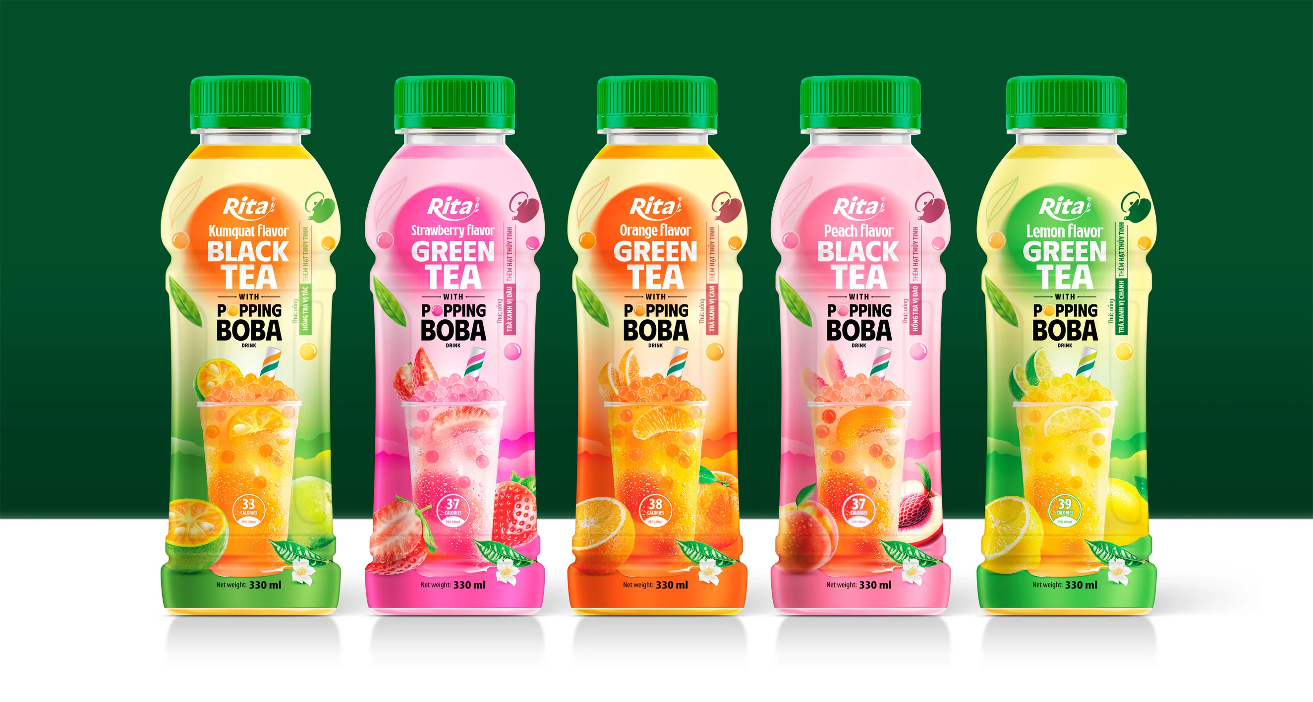 Rita Popping Boba Green Tea with Orange Flavor - RITA Beverage