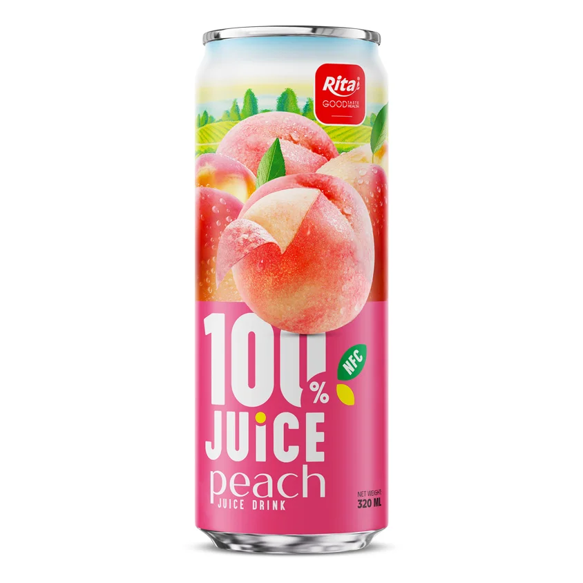 100% JUICE peach juice drink 320ml sleek can - RITA Beverage