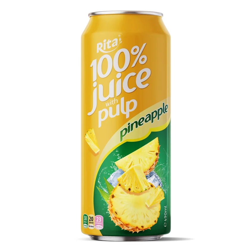 100% Pineapple Juice with Pulp 500ml Cans Rita Brand - RITA Beverage