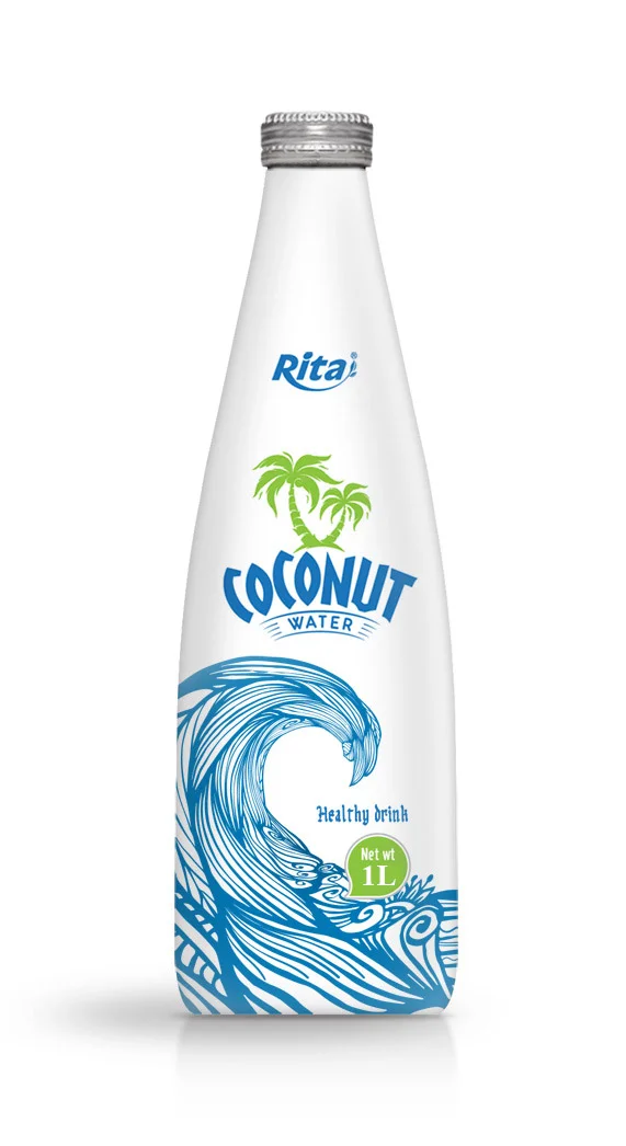 1L Glass bottle Young Coconut Water white label - RITA Beverage