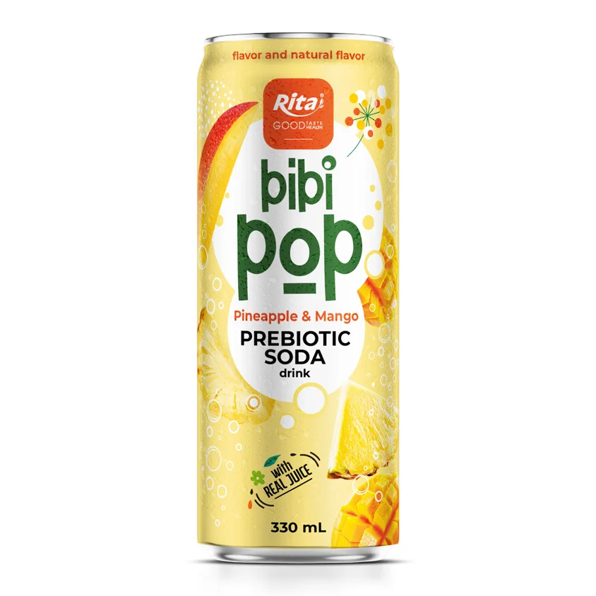 Bibi Pop Prebiotic Soda drink with real pineapple and mango juice 330ml ...