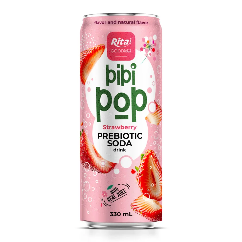 Bibi Pop Prebiotic Soda drink with real strawberry juice 330ml sleek ...