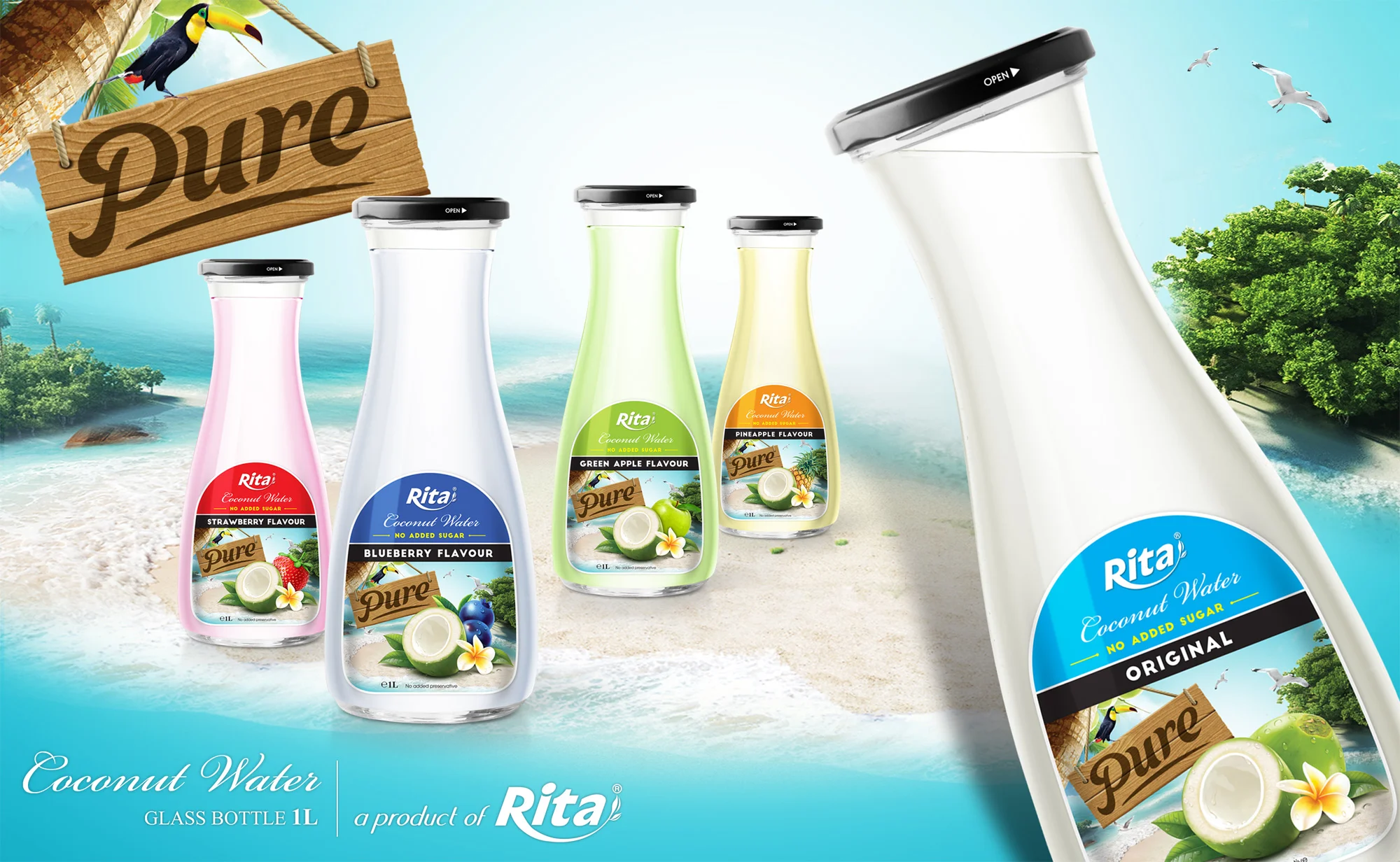 Coco 1L Glass bottle with fruit juice flavour - RITA Beverage