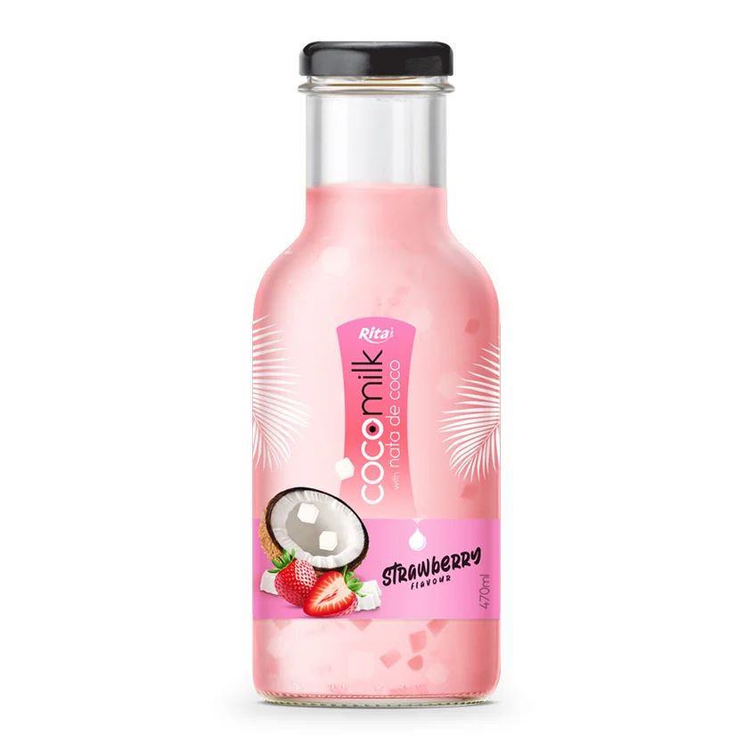 470ml Coconut milk drink with nata coco strawberry flavor - RITA Beverage