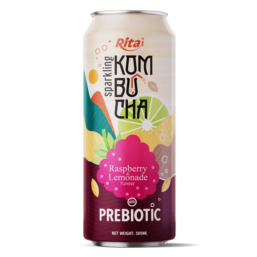 Sparkling Kombucha Prebiotic with Raspberry and Lemonade 500ml cans - RITA Beverage