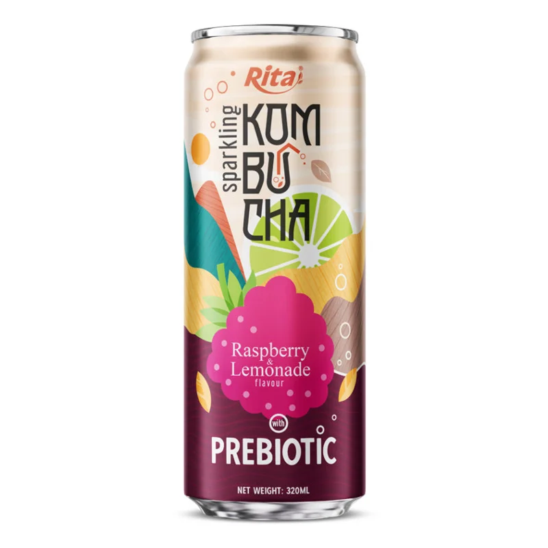 Sparkling Kombucha Tea Raspberry and Lemonade Flavor with Prebiotic ...